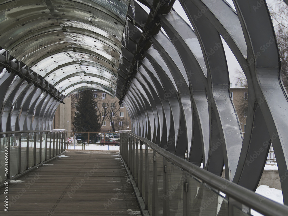 interesting metal iron bridge-tunnel, metal round construction, and ...