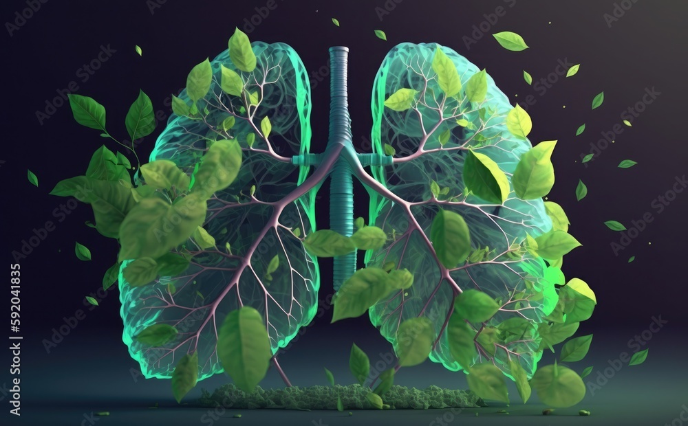 Human healthy lungs. Fresh green lungs full of leaves. Clean lungs Air ...