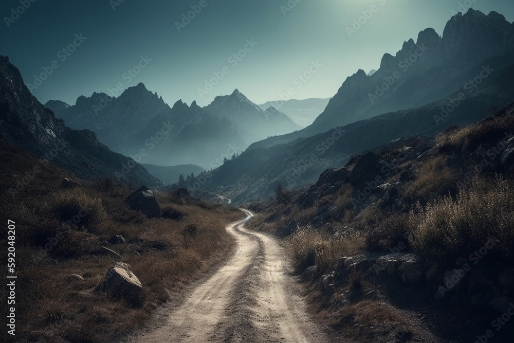 road between two mountains cinematic Generative AI Stock Illustration ...