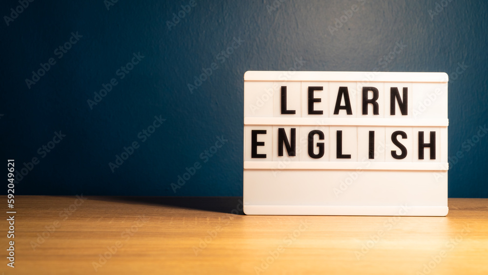 Learning English concept. Learn English message on white letter board ...