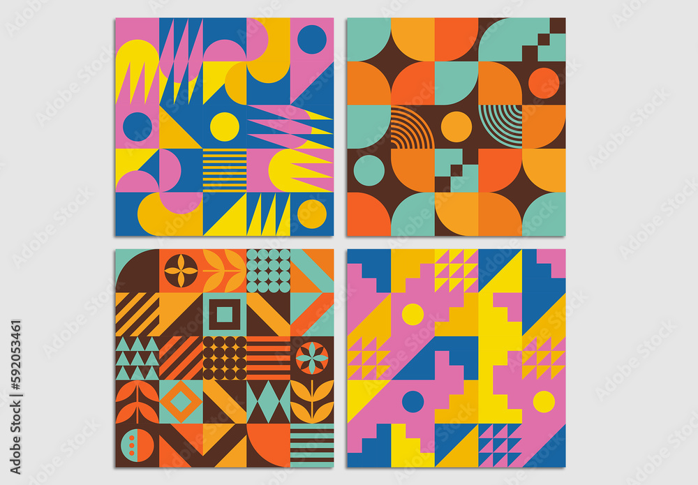 Bold and Bright Mid-Century Geometric Pattern Set Stock Template ... Bold and Bright Mid-Century Geometric Pattern Set Stock Template ...