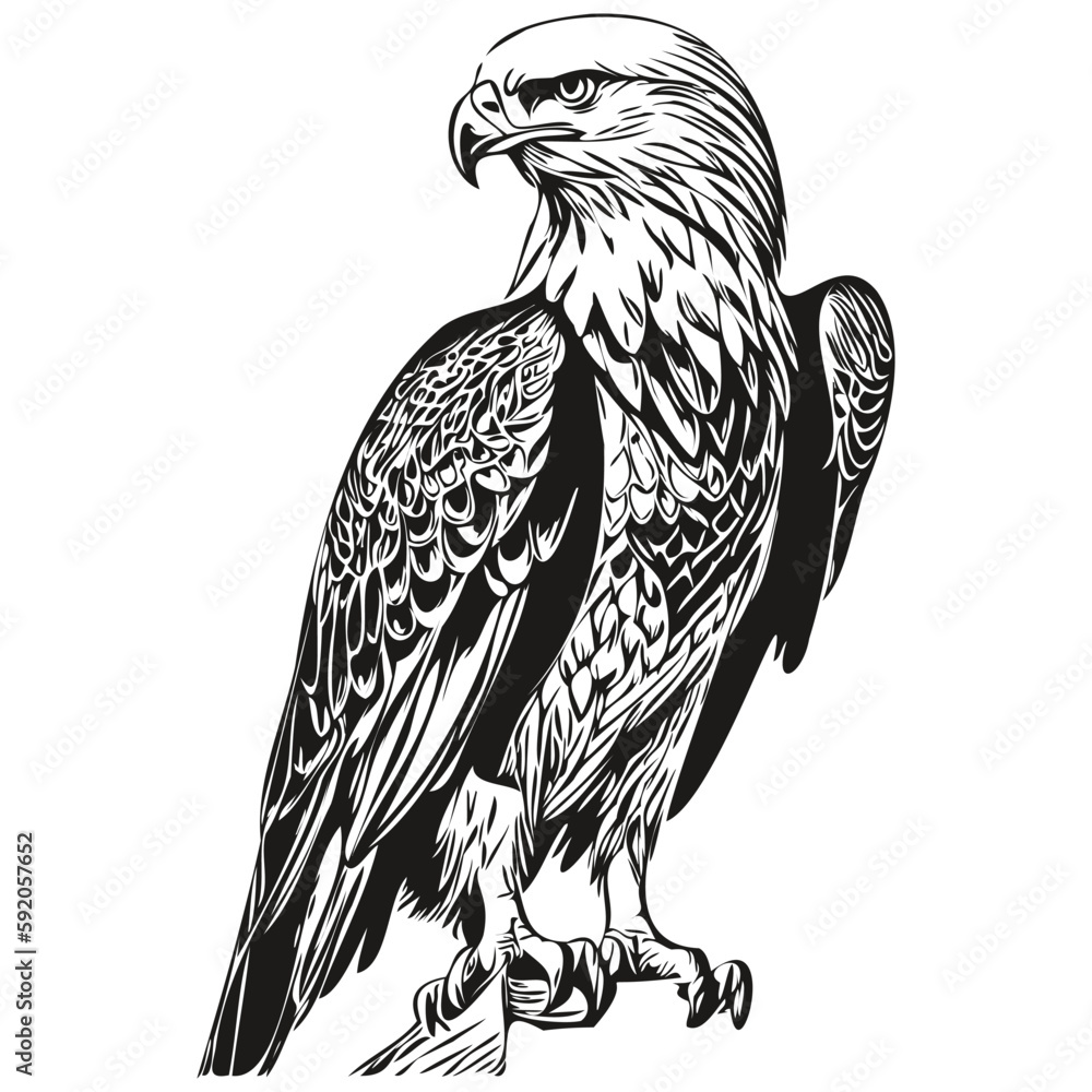 eagle vector illustration line art drawing black and white bird Stock ...