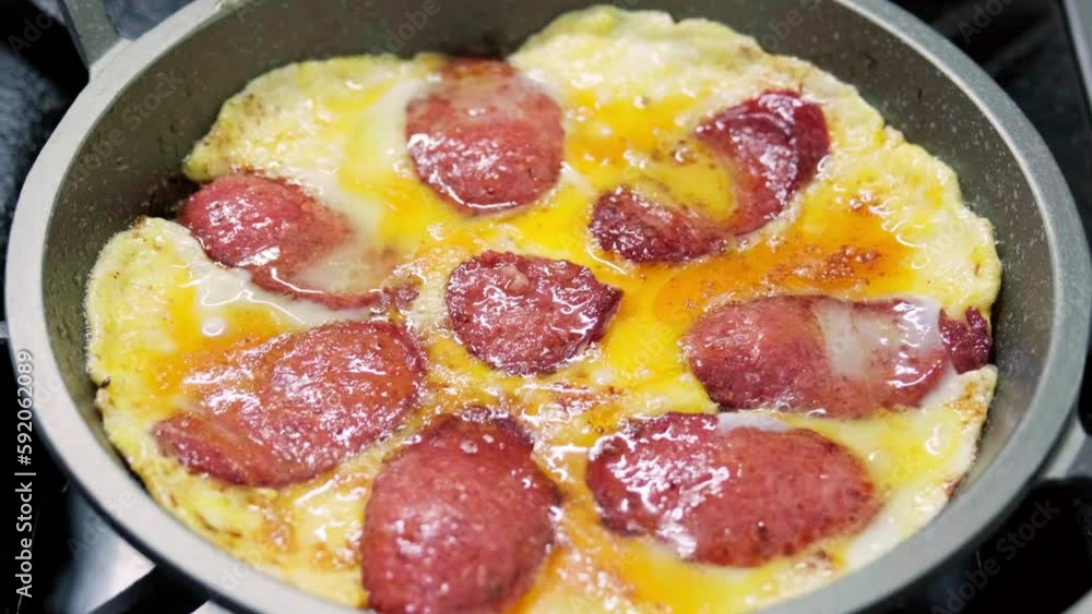 Sucuk and egg is a popular Turkish breakfast dish made by combining ...