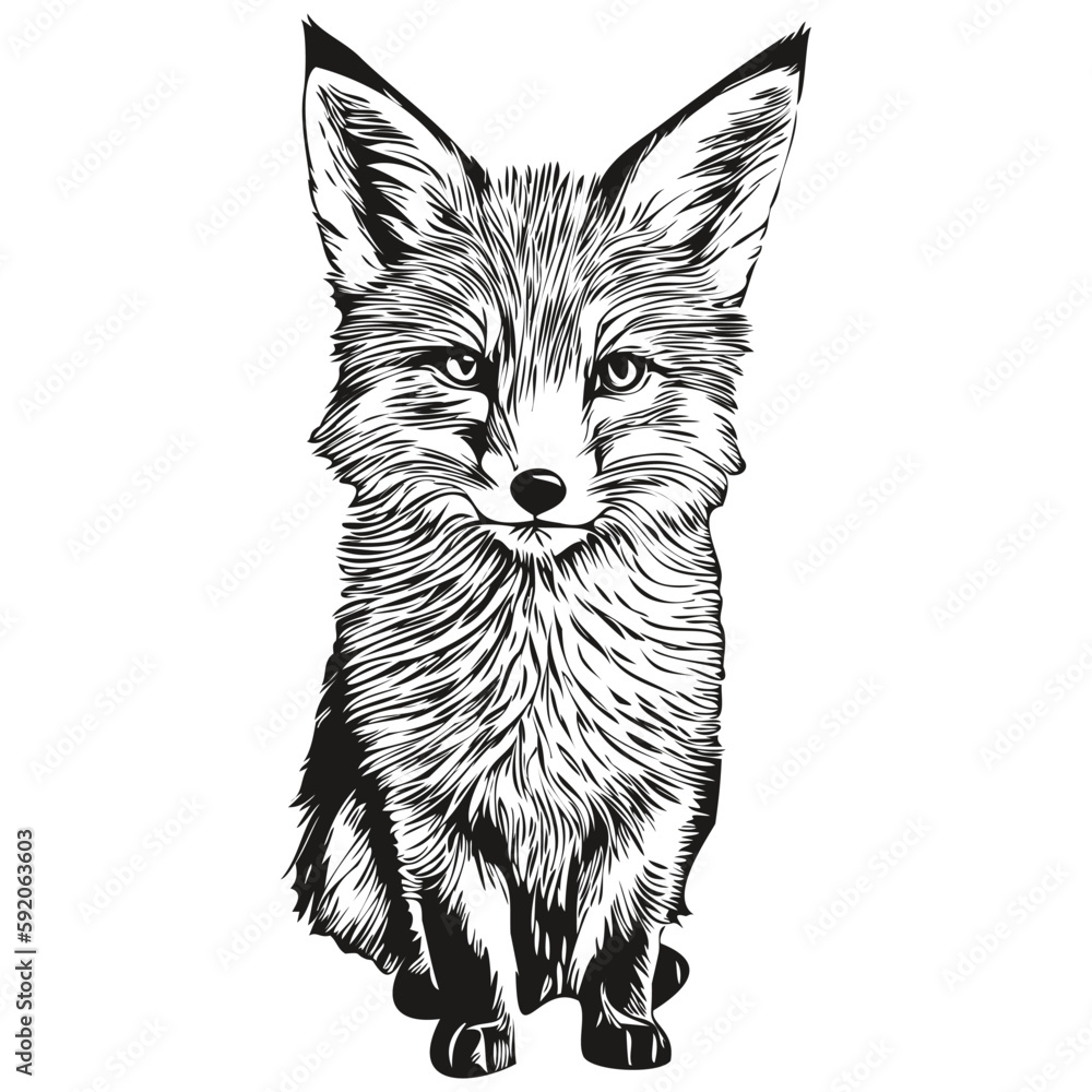 fox vector illustration line art drawing black and white fox cub Stock ...