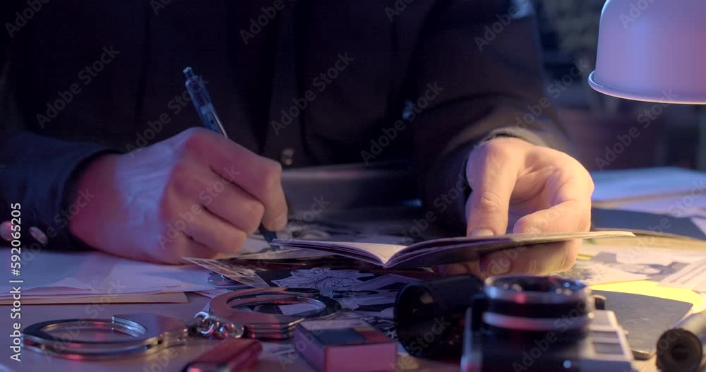 Writing information into a document by the investigator's hands on the ...