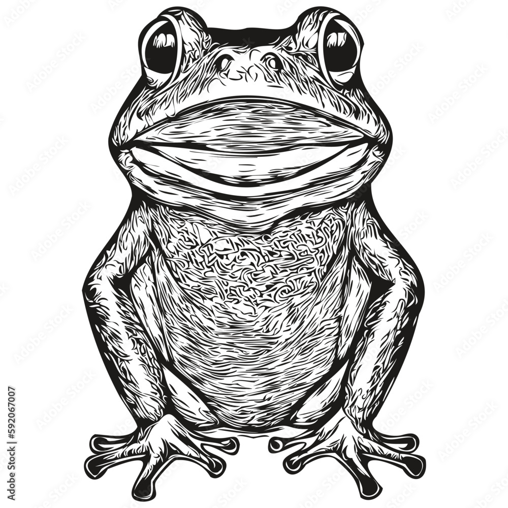 frog sketch, hand drawing of wildlife, vintage engraving style, vector ...