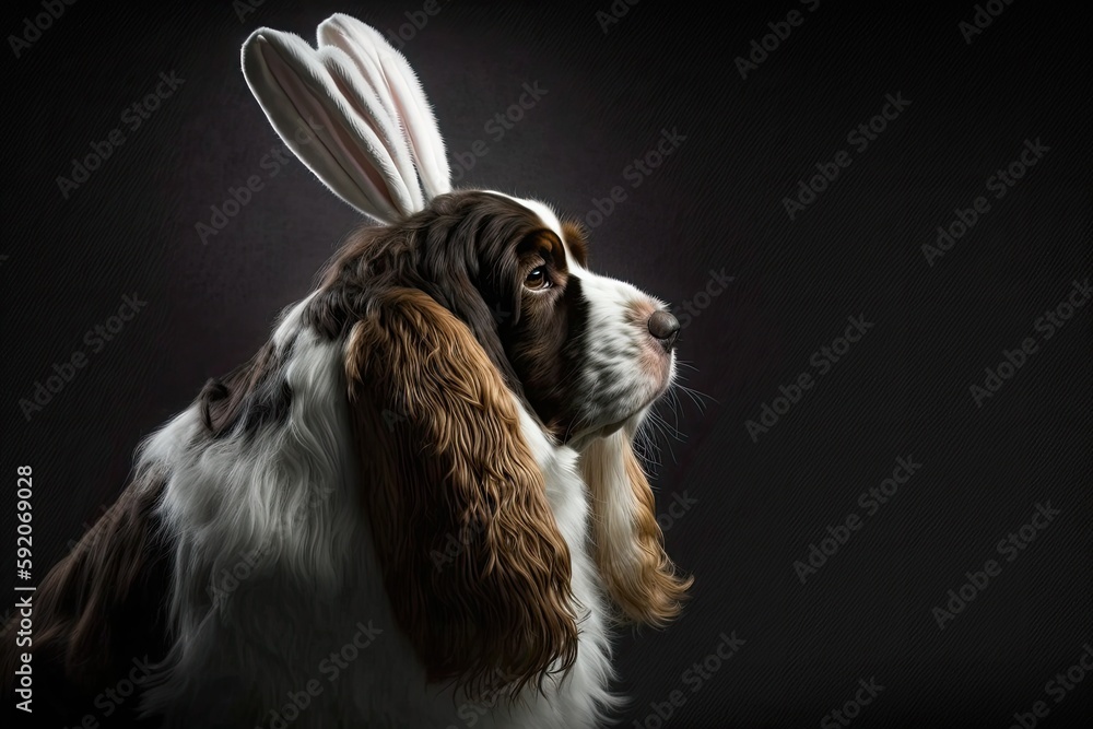 cute dog wearing bunny ears. Generative AI Stock Illustration | Adobe Stock