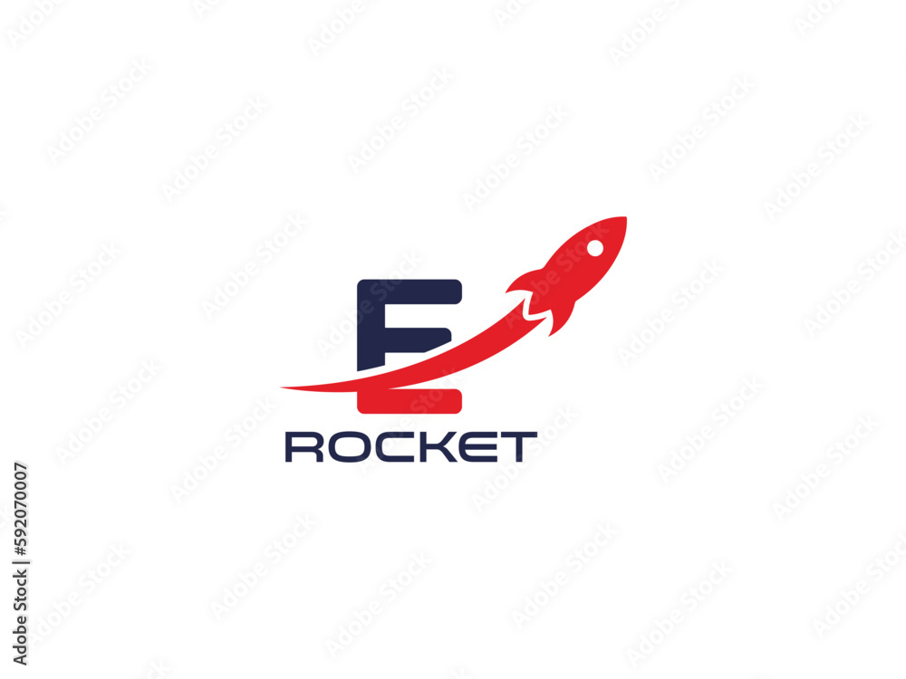 Letter E Rocket Logo Spacecraft Fly into Space Stock Vector ...