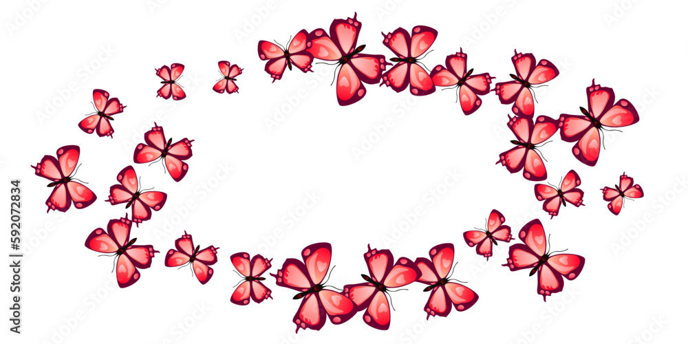Tropical red butterflies cartoon vector background. Summer colorful ...