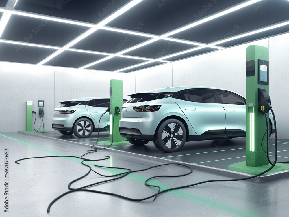 next-generation electric car charging at a sleek charging station Stock ...