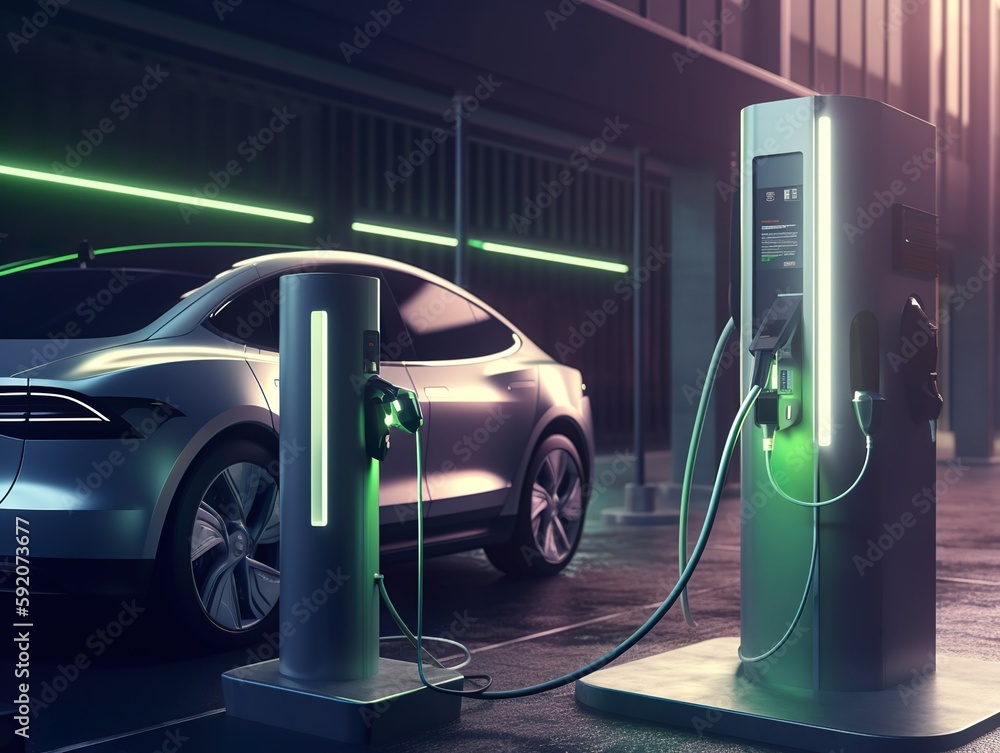 next-generation electric car charging at a sleek charging station Stock ...