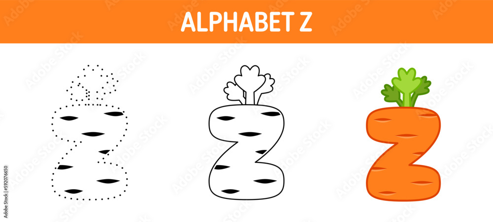 Alphabet Z tracing and coloring worksheet for kids Stock Vector | Adobe ...