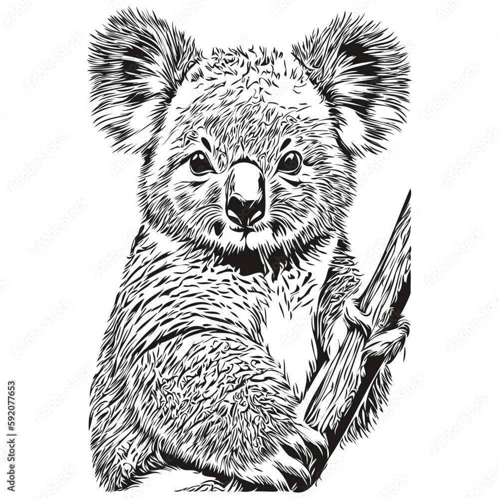 Koala sketch, hand drawing of wildlife, vintage engraving style, vector ...