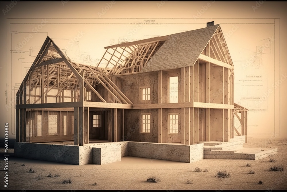 Visualization of a house-building project, including building materials ...