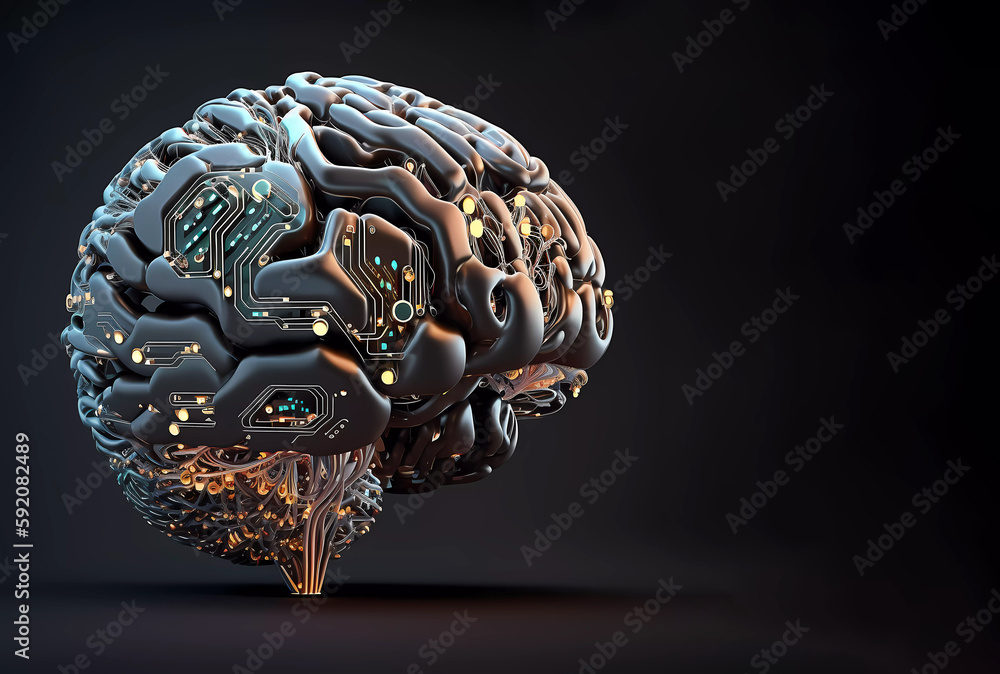 Human brain with diagram. Computerization. Digitalization. Generative ...