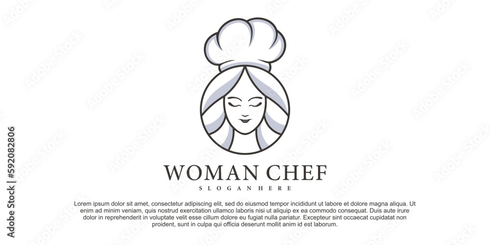 Modern chef woman logo design vector Premium Vektor เวกเตอร์สต็อก ...