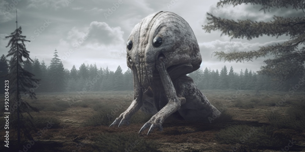 surreal image of strange and unknown creature or object discovered in ...