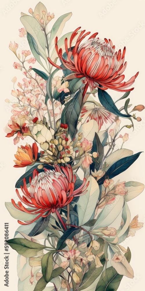 Floral banner, card, mock up. Greeting card with protea Australian ...