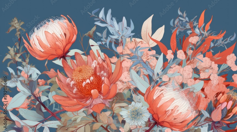 Floral banner, card, mock up. Greeting card with protea Australian ...