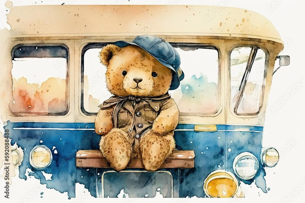 Cute teddy bear is a bus driver created with Generative AI technology ...