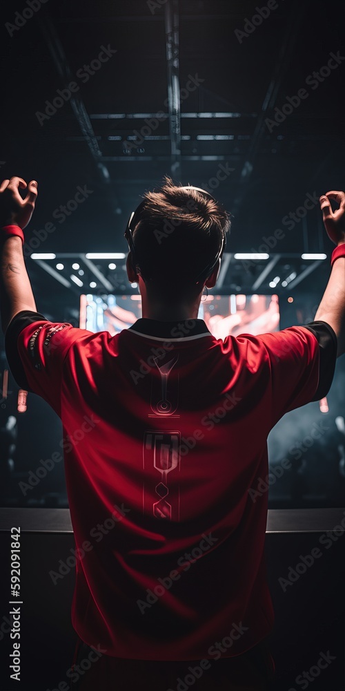 Professional gamer celebrating victory. Professional eSports gamer wins ...