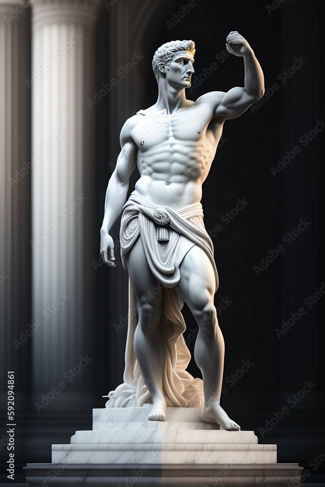 Full body portrait of a realistic greek white marble statue of julius ...