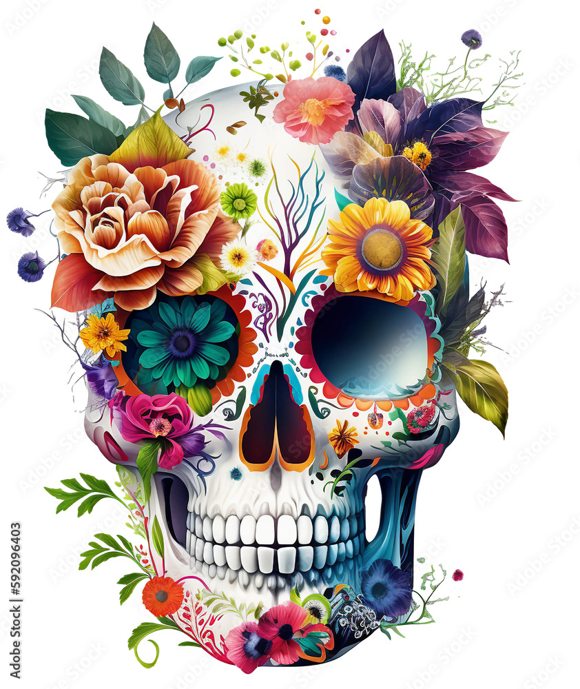 skull with flowers isolated, ai art Stock Photo | Adobe Stock
