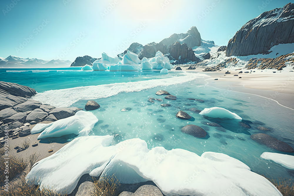 cartoon nature winter arctic landscape with iceberg. Neural network AI ...