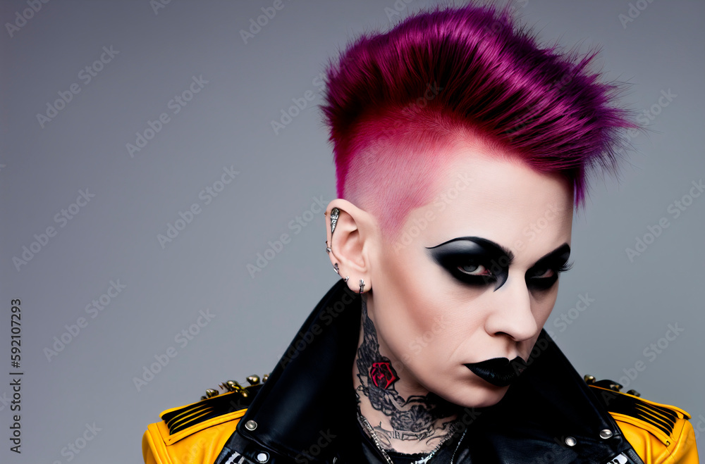 Mature punk woman. Portrait of elderly female with bright image, daring ...