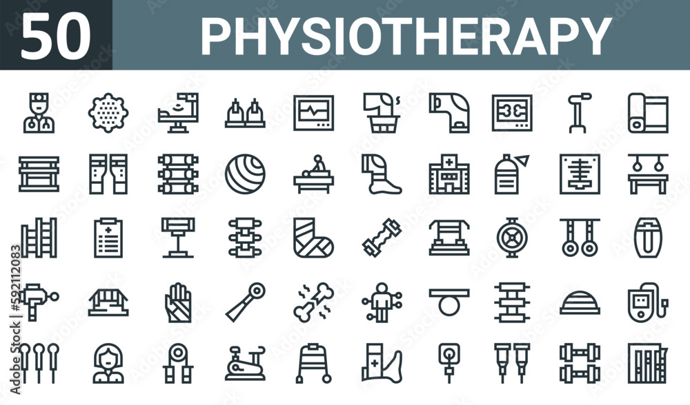 set of 50 outline web physiotherapy icons such as doctor, massage ball ...