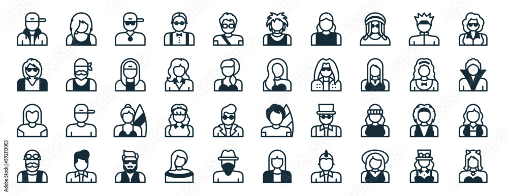 set of 40 outline web urban tribes icons such as rocker, flogger ...