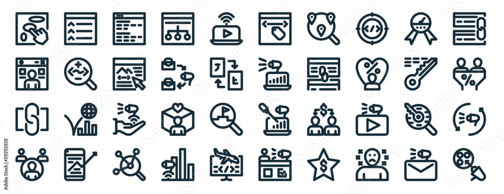 set of 40 outline web digital marketing icons such as serp, user ...