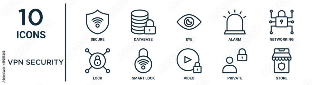 Vetor de vpn security outline icon set includes thin line secure, eye ...