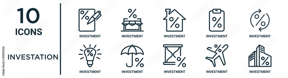 investation outline icon set includes thin line investment, investment ...