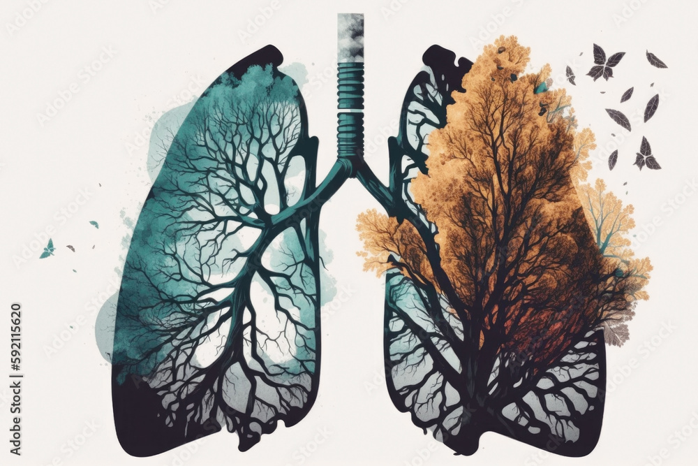 Lungs of a sick person from black leaves, sick destroyed. Sick ...