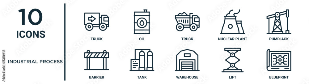 Vetor de industrial process outline icon set includes thin line truck ...