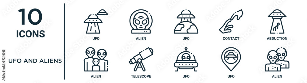 Vetor de ufo and aliens outline icon set includes thin line ufo, ufo ...