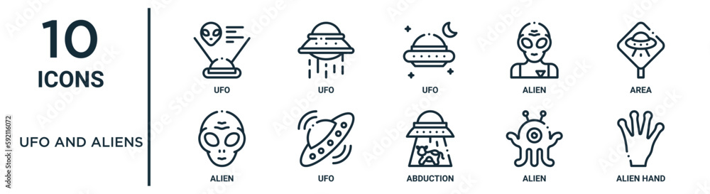 Vetor de ufo and aliens outline icon set includes thin line ufo, ufo ...