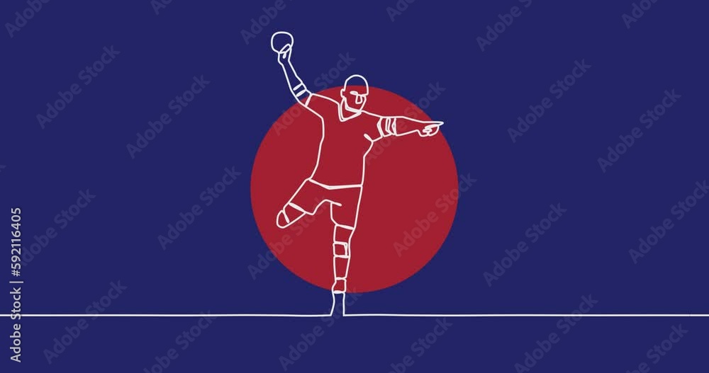 Animation of drawing of male handball player throwing ball and red ...
