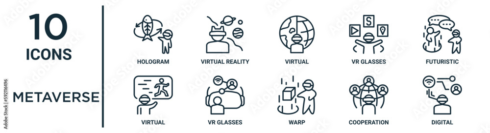 metaverse outline icon set includes thin line hologram, virtual ...