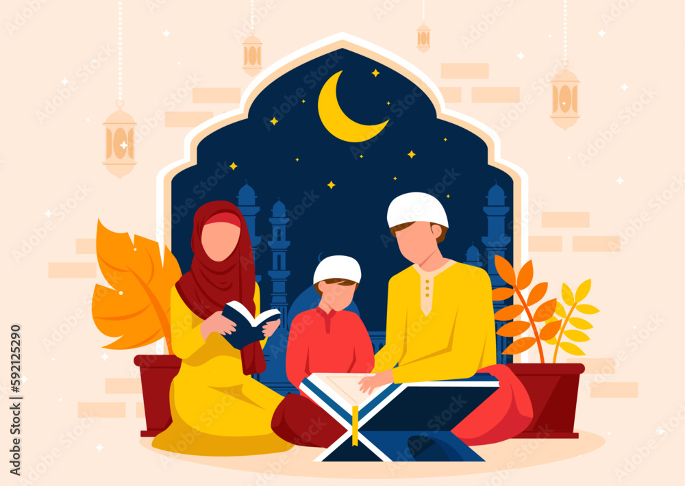 Reading Quran concept vector illustration. In Muslim religious ...