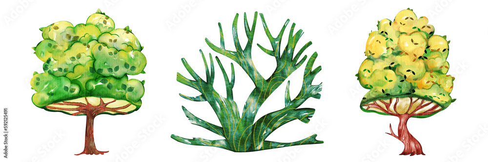 Cute Tree Watercolor Cliparts, Nursery Decor, Watercolor illustration ...