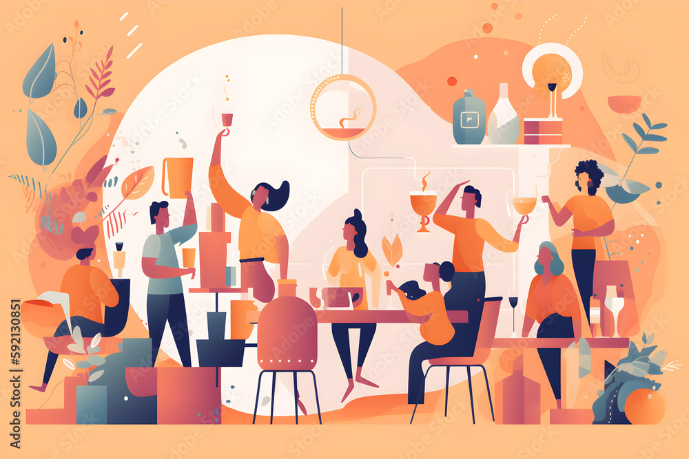 Flat vector illustration Entrepreneurial business people, coffee break ...