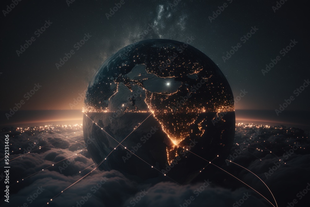 Earth connected by networks.Integration of technology and our planet ...