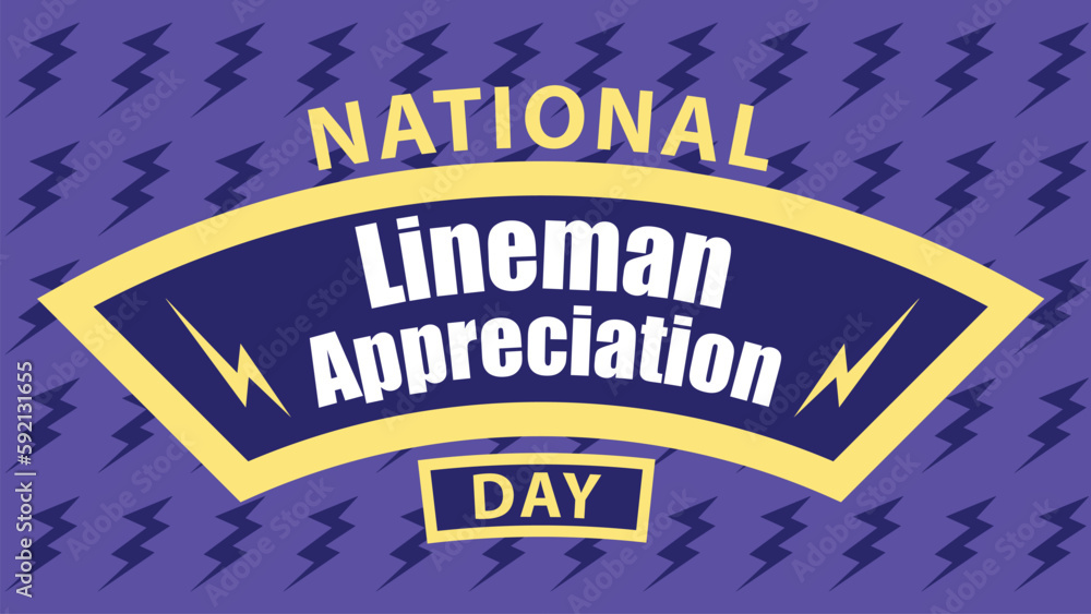 National Lineman Appreciation Day vector banner design with lightning bolt icon pattern ...