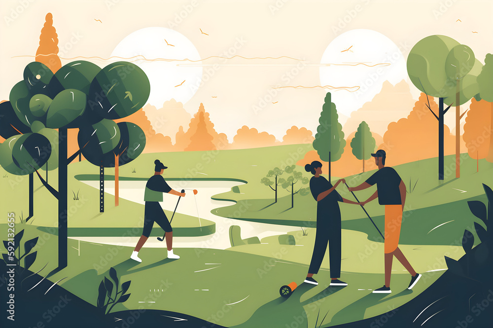 Flat vector illustration Golf lessons, gym lessons, and coaching hands ...