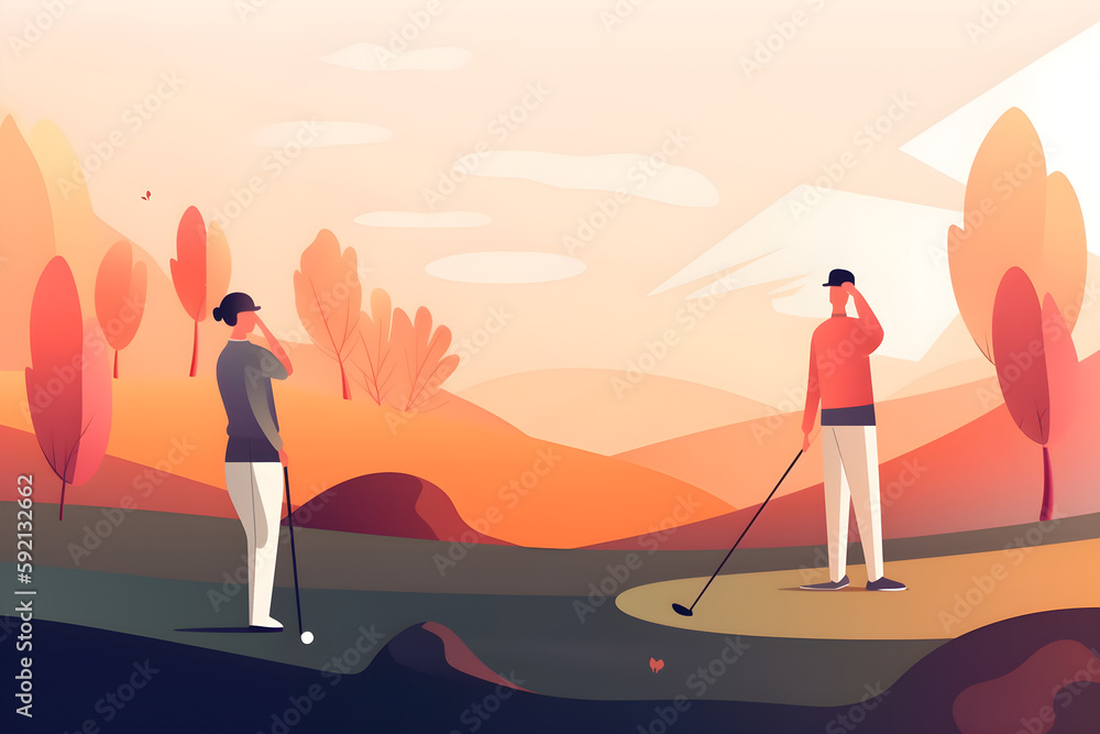 Flat vector illustration Golf lessons, lessons and athletic coaches ...