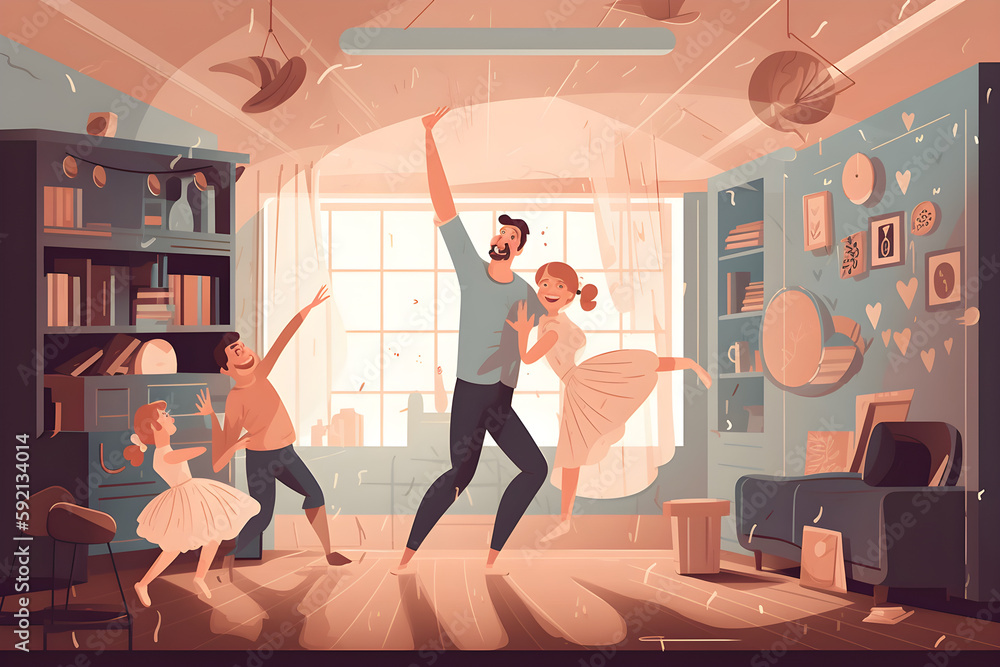 Poster Flat vector illustration Happiness of children, ballet twirling ...