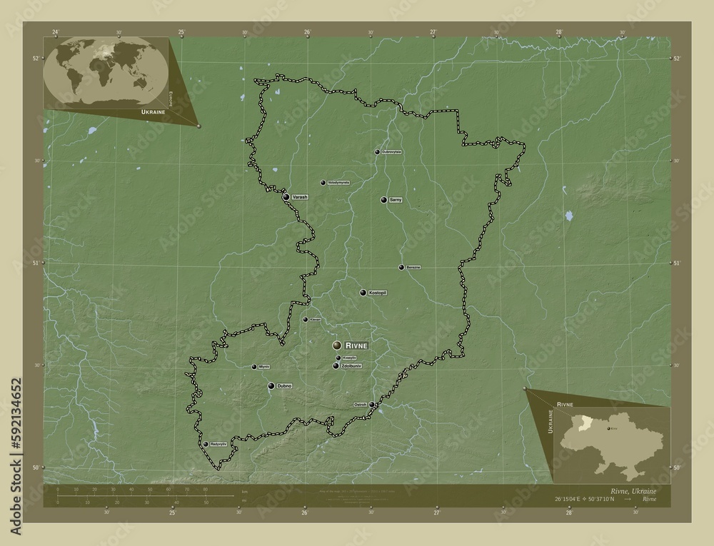 Rivne, Ukraine. Labelled points of cities Stock Illustration | Adobe Stock