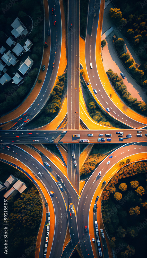 Crossing roads aerial view. Highway road. Expressway top view. Highway ...